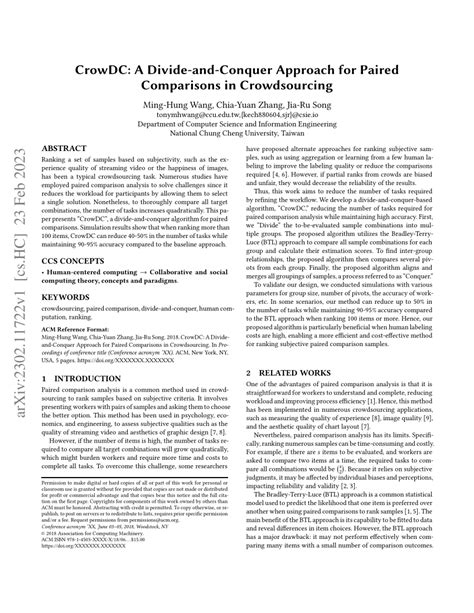 Pdf Crowdc A Divide And Conquer Approach For Paired Comparisons In