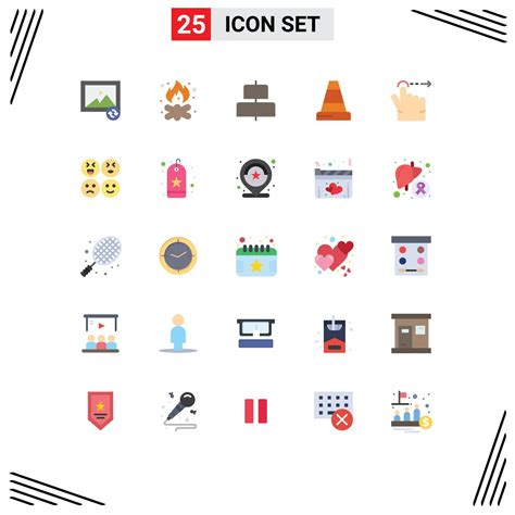 Mobile Interface Flat Color Set Of 25 Pictograms Of Emojis Gesture Align Finger Construction