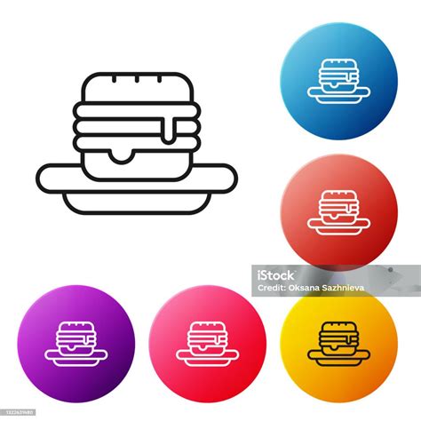 흰색 배경에 격리 된 검은 줄 정크 푸드 아이콘 금지 된 핫도그 패스트 푸드 기호가 없습니다 아이콘 을 다채로운 원 버튼을