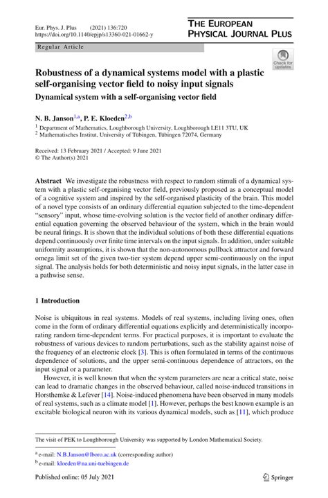 Pdf Robustness Of A Dynamical Systems Model With A Plastic Self Organising Vector Field To