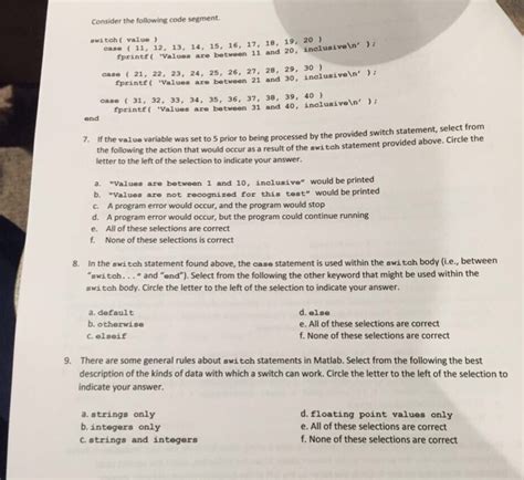 Solved Consider The Following Code Segment Switch Value