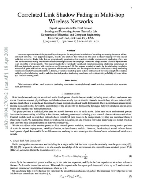 Pdf Correlated Link Shadow Fading In Multi Hop Wireless Networks