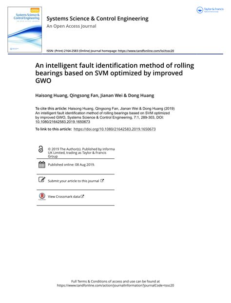 Pdf An Intelligent Fault Identification Method Of Rolling Bearings Based On Svm Optimized By