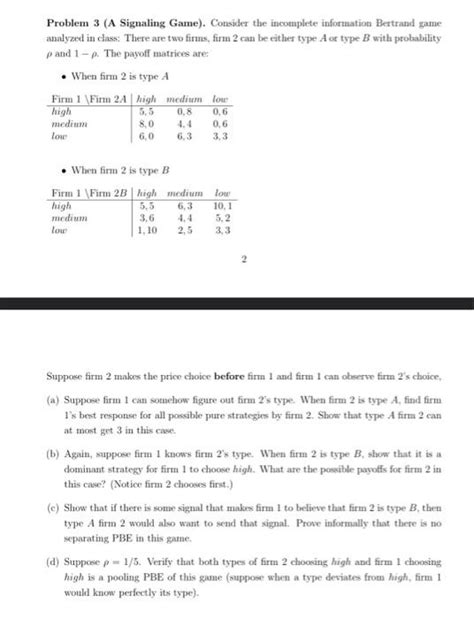 Problem 3 A Signaling Game Consider The Incomplete