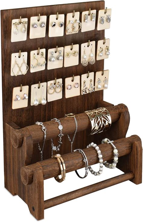 Ikee Design 18 Hooks Wood Board Jewelry Earring Display Stand With 2