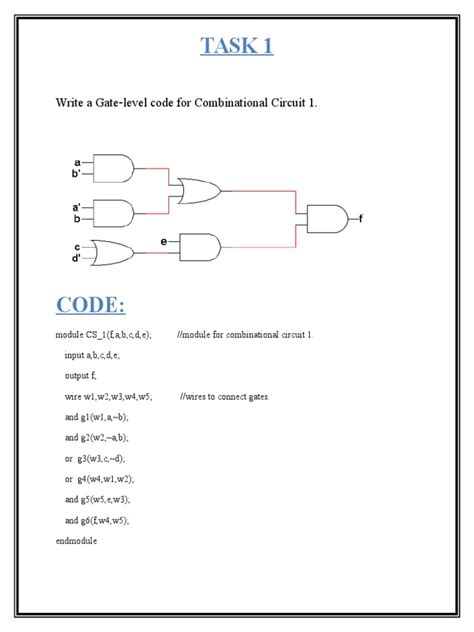 Task 1 Write A Gate Level Code For Combinational Circuit 1 Download Free Pdf Engineering