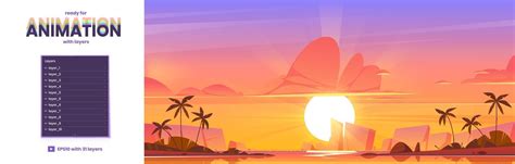 Parallax Background With Sea Landscape At Sunset 13852029 Vector Art At