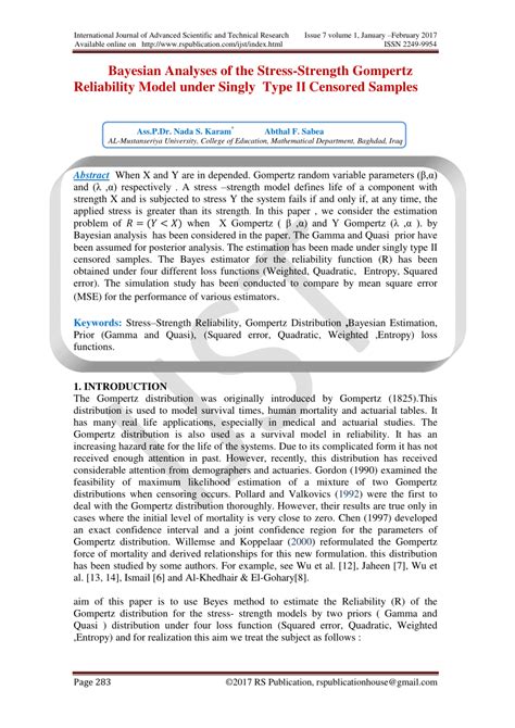 Pdf Bayesian Analyses Of The Stress Strength Gompertz Reliability