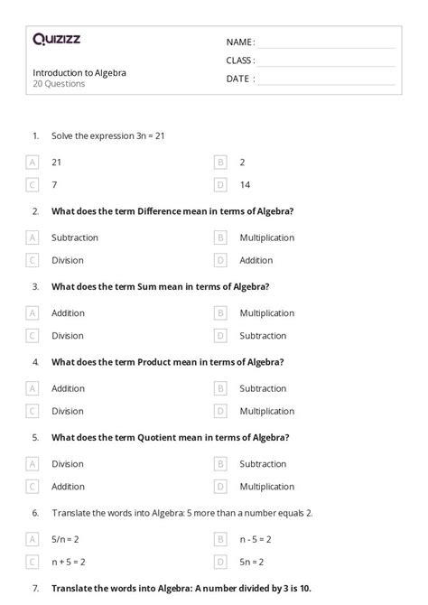 50 Algebra Worksheets For 5th Grade On Quizizz Free And Printable