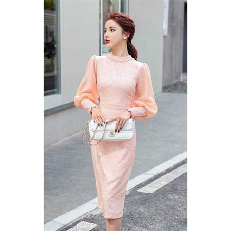 Jual Midi Dress Pesta Wanita Warna Cerah Model Kerah Naik Fashion Korea Elegant Kota Tangerang