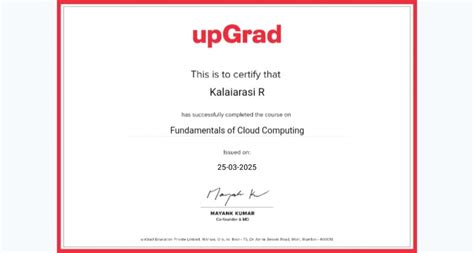 Cloudcomputing Upgrad Certification Learning Tech Innovation Aws Kalaiarasi Rajan