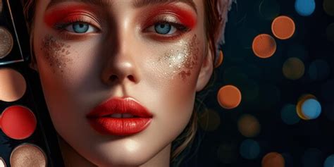 Premium Photo Cosmetics And Makeup Palette Accentuating Gorgeous Womans Face On Dark Backdrop