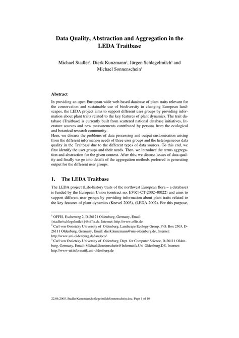 PDF Data Quality Abstraction And Aggregation In The Leda Traitbase