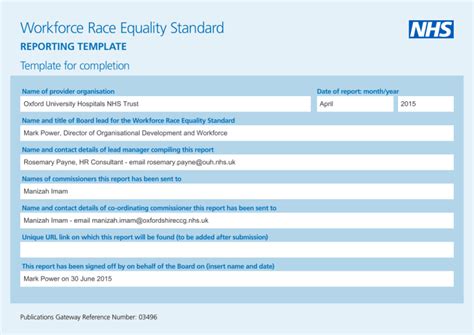Workforce Race Equality Standard Template For Completion Reporting Template