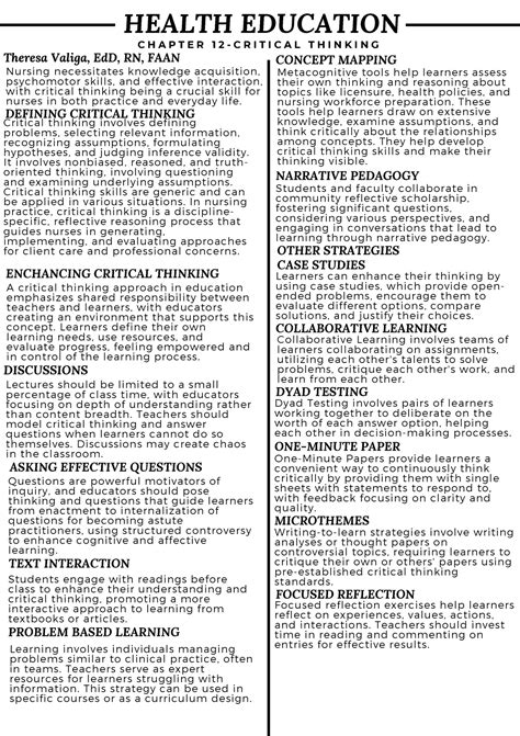 he notes chapter 12 health education c h a p t e r 1 2 c r i t i c