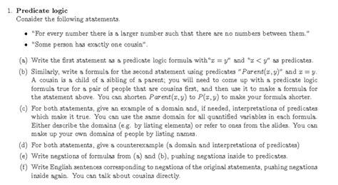 Solved Predicate Logic Consider The Following Statements Chegg