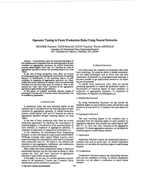 Operator Tuning In Fuzzy Production Rules Using Neural Networks Pdf Logic Mathematical Logic