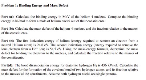 Solved Problem Binding Energy And Mass Defect Part A Chegg Com