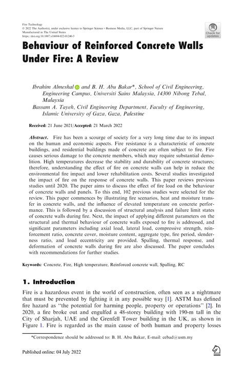 Pdf Behaviour Of Reinforced Concrete Walls Under Fire A Review