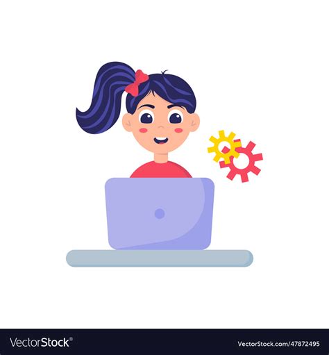 A Girl Is Learning Coding On Laptop Programming Vector Image