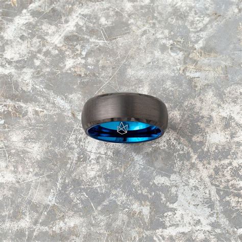 Blue Tungsten Ring Black Tungsten Cobalt Blue Band Embr