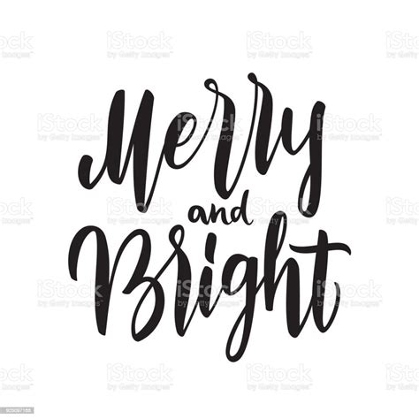 흰색 바탕에 메리와 밝은의 우아한 브러쉬 글자를 손으로 겨울에 대한 스톡 벡터 아트 및 기타 이미지 겨울 계절 그리기 Istock