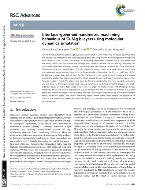 Pdf Interface Governed Nanometric Machining Behaviour Of Cuag