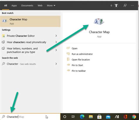 Using Windows Character Map