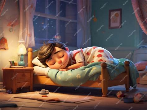 Cartoon Character Sleeping In A Bed Premium Ai Generated Image