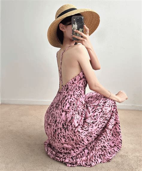 찰랑핏 비치 롱 원피스 휴양지 바캉스 끈나시 민소매 핑크 백스트랩 백리스 원피스 에이블리