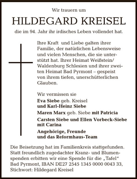 Traueranzeigen Von Hildegard Kreisel Trauerportal Ihrer Tageszeitung