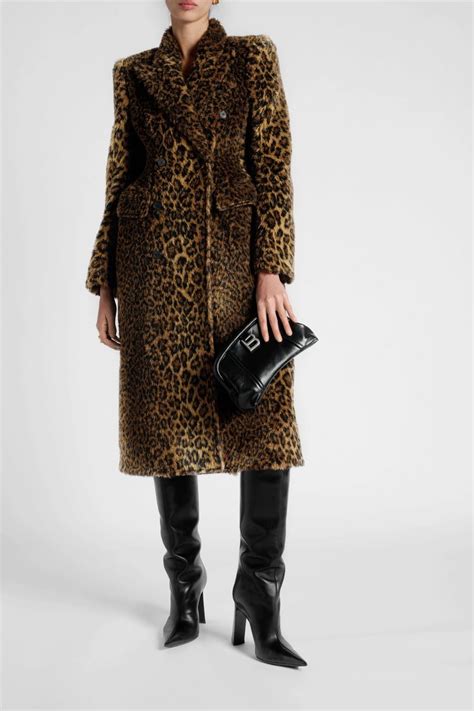 Balenciaga Hourglass Double Breasted Leopard Print Faux Fur Coat