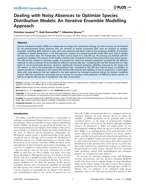 Pdf Dealing With Noisy Absences To Optimize Species Distribution