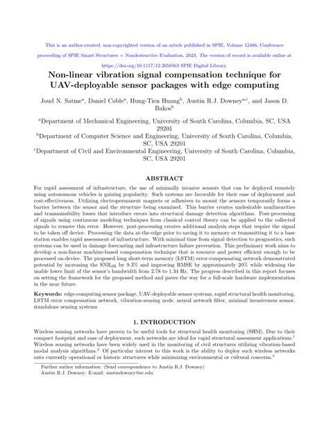 PDF Non Linear Vibration Signal Compensation Technique For UAV Deployable Sensor Packages With