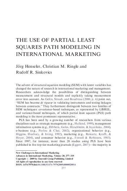 Pdf The Use Of Partial Least Squares Path Modeling In International Marketing
