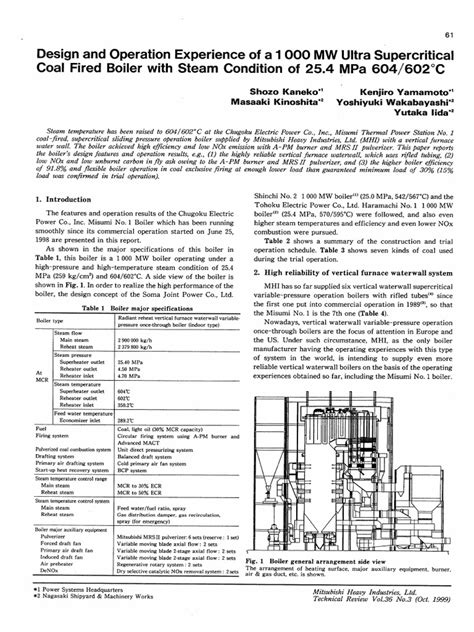 Design And Operation Experience Of A 1 000 Mw Ultra Supercritical Coal Fired Boiler Pdf