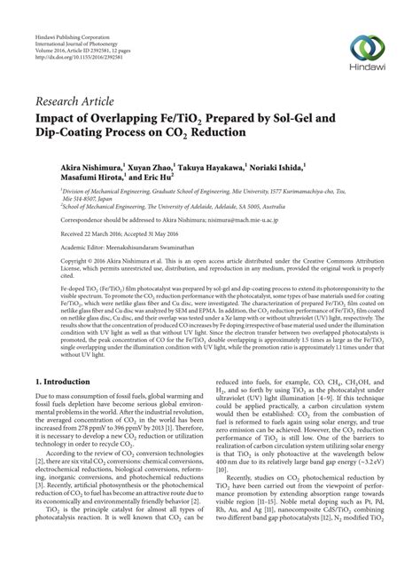Pdf Impact Of Overlapping Fe Tio 2 Prepared By Sol Gel And Dip
