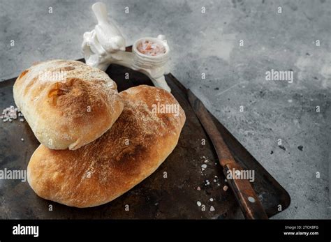 Homemade Ciabatta Homemade Bread On A Metal Baking Tray Homemade Ciabatta Bread Using Whole
