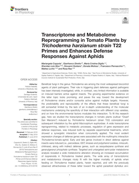 Pdf Transcriptome And Metabolome Reprogramming In Tomato Plants By