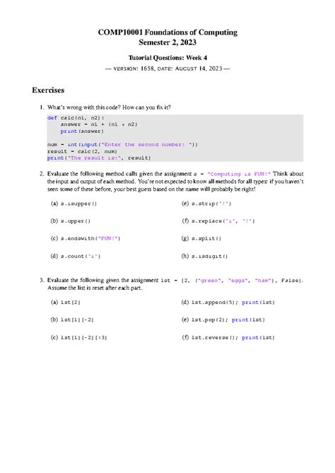 tut sheet of week 4 comp10001 foundations of computing semester 2