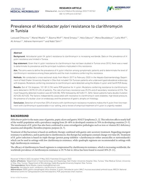Pdf Prevalence Of Helicobacter Pylori Resistance To Clarithromycin In