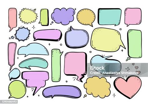 낙서 스타일 벡터 일러스트 버블 채팅 메시지 요소에 만화 음성 거품 손으로 그린 스케치 간판에 대한 스톡 벡터 아트 및 기타
