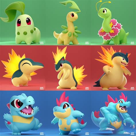 Cyndaquil Chikorita Totodile Typhlosion Feraligatr And 4 More Pokemon Drawn By Henry