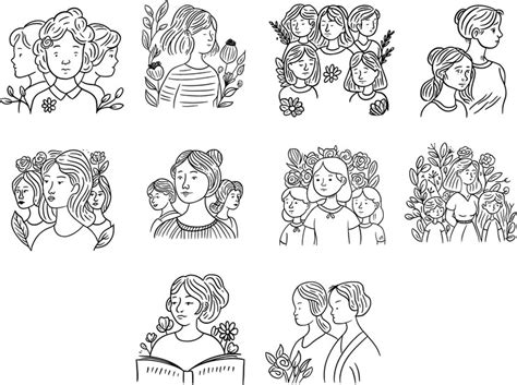 Premium Vector A Set Of Woman In Unity Outline Illustrations