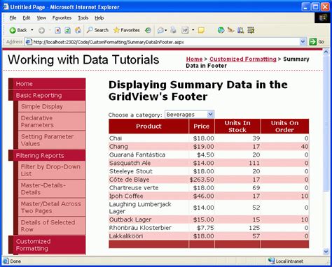 Displaying Summary Information In The Gridviews Footer C