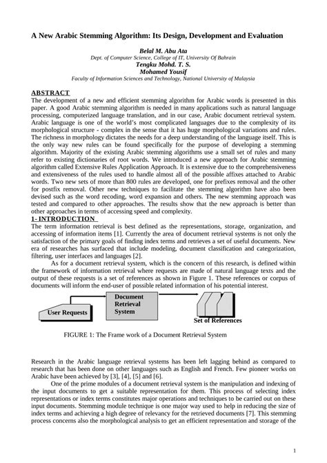 Pdf A New Arabic Stemming Algorithm Its Design Development And