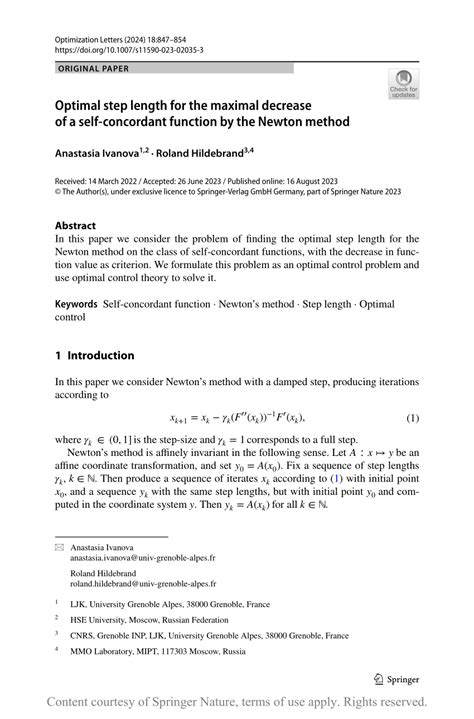 Optimal Step Length For The Maximal Decrease Of A Self Concordant
