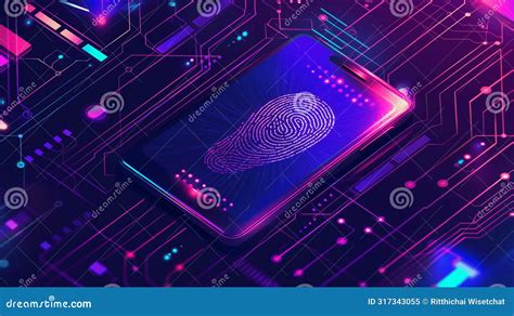 Futuristic Illustration Showcasing A Smartphone With A Glowing Fingerprint Scanner Embedded