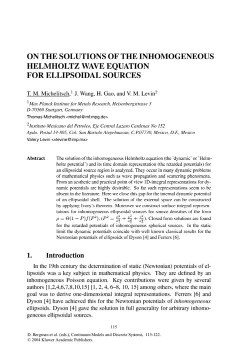 Pdf On The Solutions Of The Inhomogeneous Helmholtz Wave Equation For