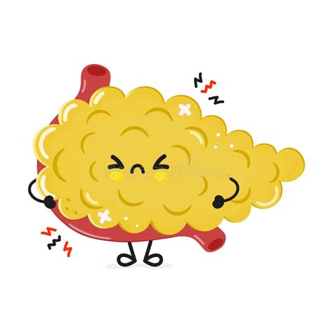 Cute Angry Pancreas Character Vector Hand Drawn Cartoon Kawaii